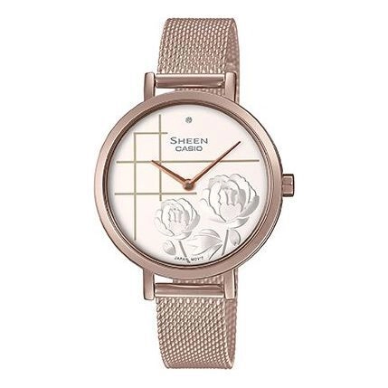 Casio Sheen Peony Motif Analog Watch With Sapphire Crystal - White