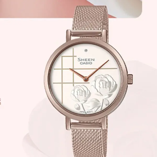 Casio Sheen Peony Motif Analog Watch With Sapphire Crystal