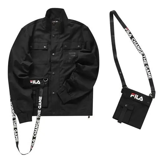 FILA FUSION Stand Collar Woven Jacket With Multiple Cargo Pockets - Black