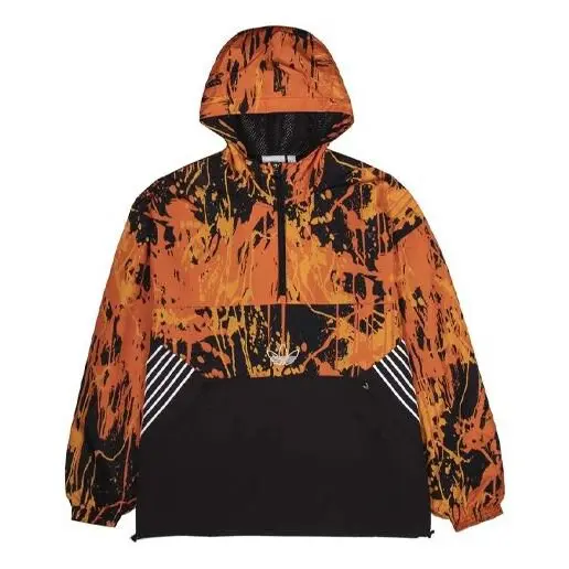 Adidas Originals Colorblock Stand Collar Hooded Jacket - Orange