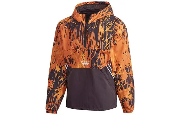 Adidas Originals Colorblock Stand Collar Hooded Jacket - Orange