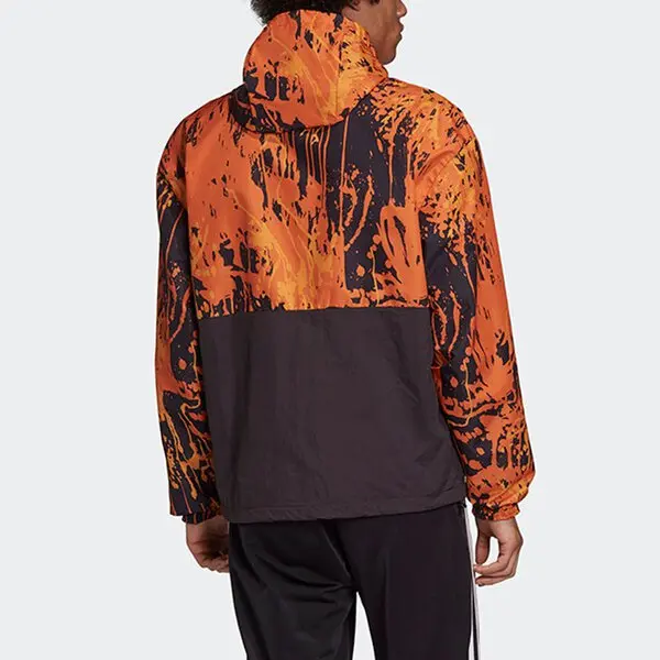 Adidas Originals Colorblock Stand Collar Hooded Jacket - Orange