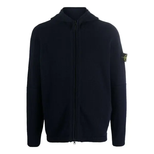 Stone Island Zip-up Hooded Cardigan - Black