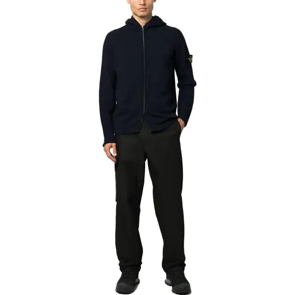Stone Island Zip-up Hooded Cardigan - Black