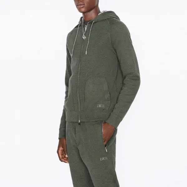 Dior Cashmere Blend Knit Hooded Zip-up Jacket - Tan