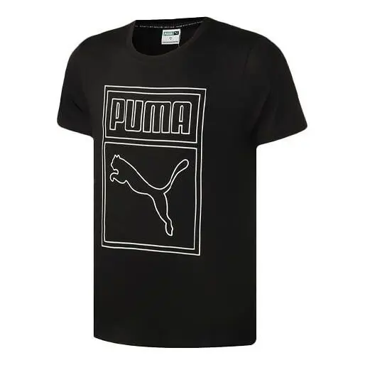 PUMA Large Logo Printing Sports Loose Round Neck Short Sleeve Black - Default Color