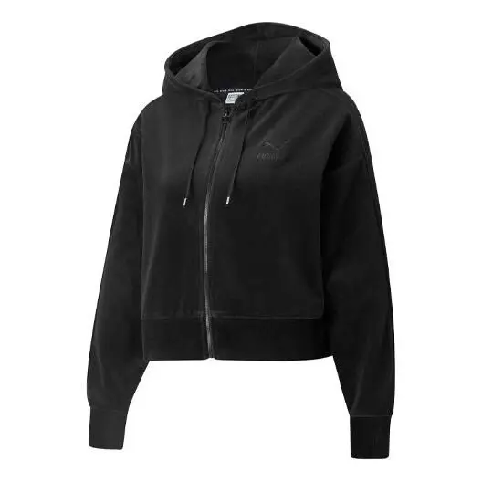PUMA Casual Embroidered Short Hooded Jacket - Black