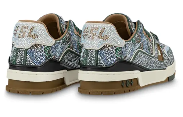 LOUIS VUITTON Embellished Lace-up Sneakers - Silver/brown/white