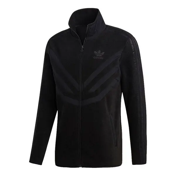 Adidas Originals Pfleece Trktop Sports Logo Casual Suede Stay Warm Stand Collar Jacket Black - Multi-color