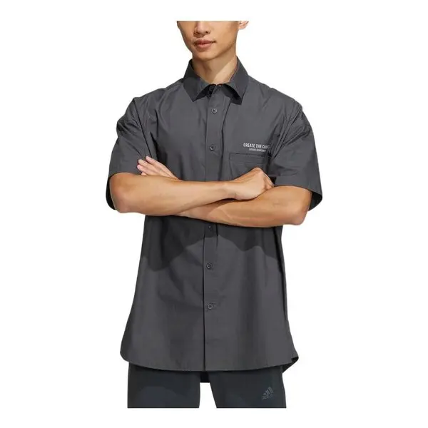Adidas Back Alphabet Printing Pattern Lapel Short Sleeve Gray Shirt - Default Colorway