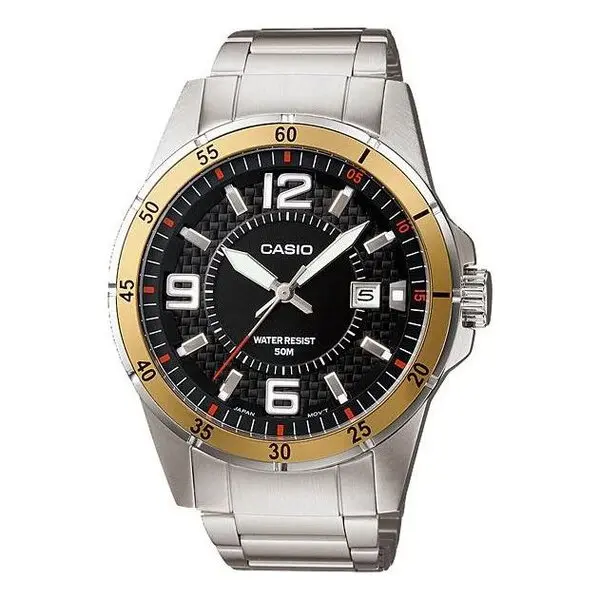 Casio Dress Collection Stainless Steel Watch With Black Dial - Silver