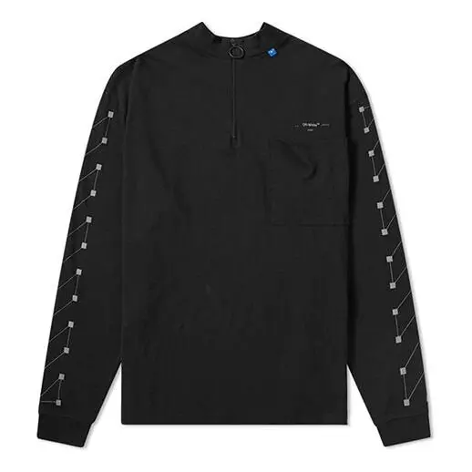 Off-White Cotton High Collar Long Sleeve Shirt With Graphic Detailing - Black