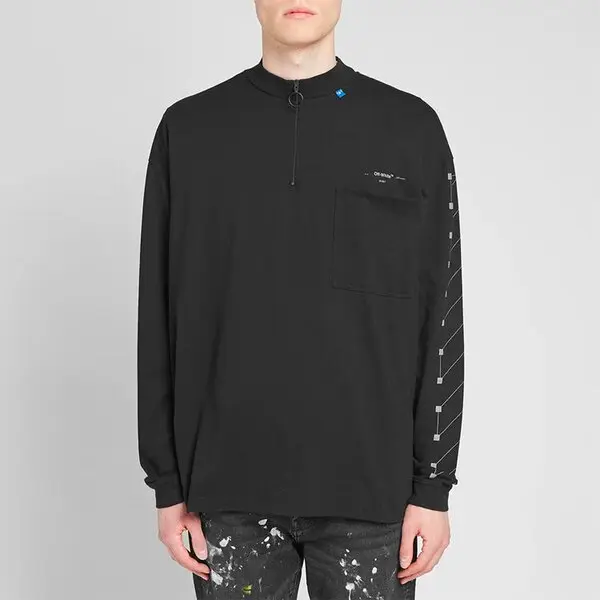 Off-White Cotton High Collar Long Sleeve Shirt With Graphic Detailing