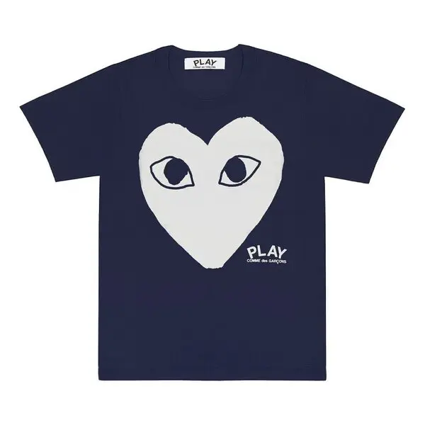 Play Comme Des Garcon T-shirt White Love Printing Short Sleeve - Navy Blue