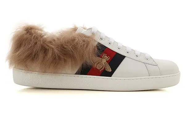 Gucci Ace Wool Embroidered Bee Sneakers - White/black/red