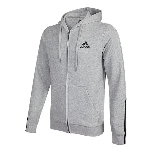 Adidas Knit Hooded Jacket With Logo Printing - Light Grey
