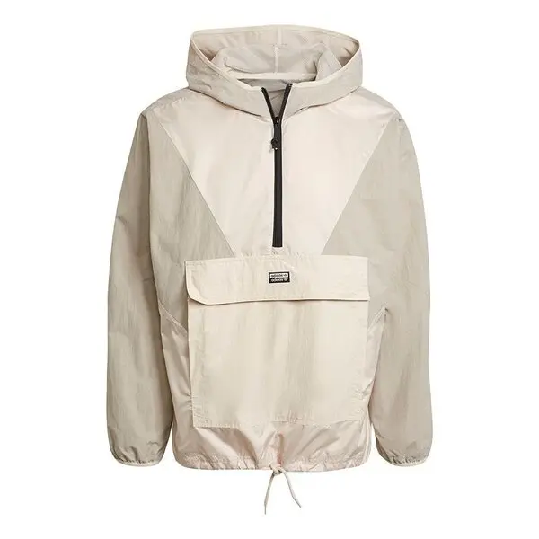 Adidas Originals V-line Woven Half-zip Hooded Jacket - Khaki