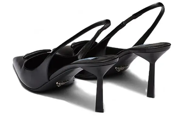 Prada Patched Logo Brushed Leather Slingback Heels - Black
