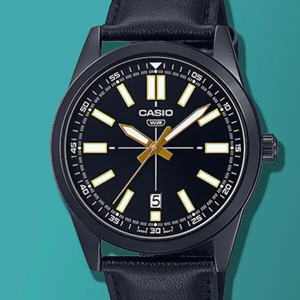 Casio Dress Pointer Display Analog Watch With Leather Strap