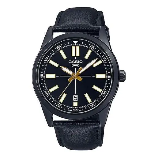 Casio Dress Pointer Display Analog Watch With Leather Strap - Black