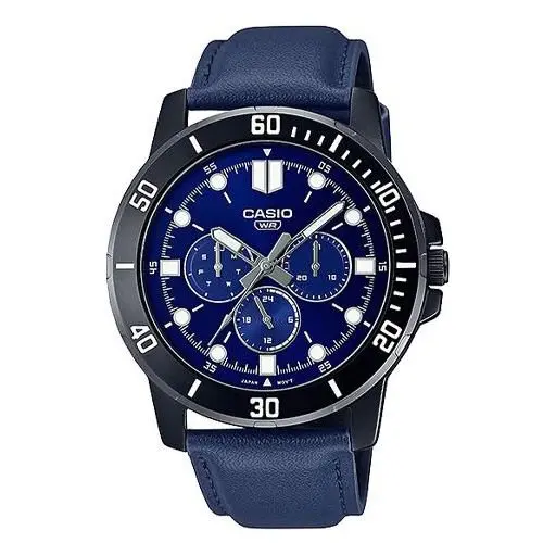 Casio Classic Minimalistic Analog Watch With Leather Strap - Blue