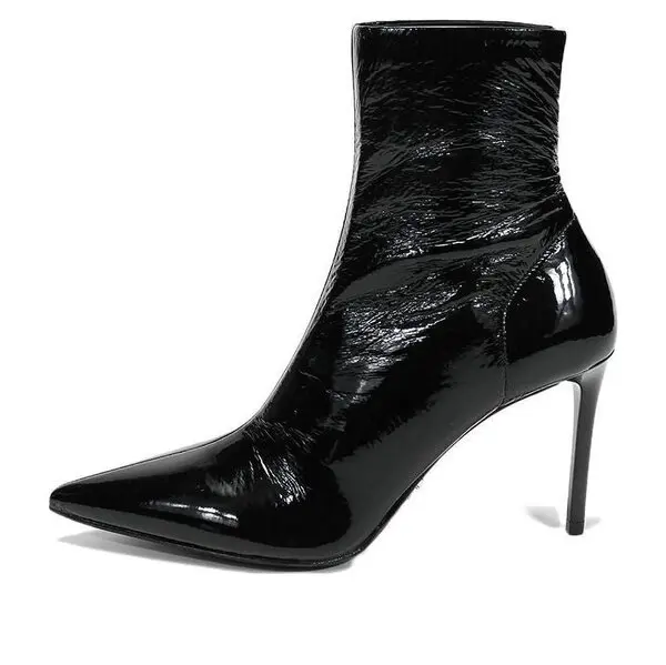 Prada Patent Leather Effect Ankle Boots - Black