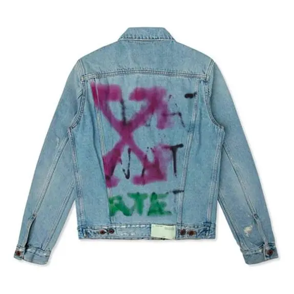 Off-White Spray Paint Graffiti Denim Jacket - Blue