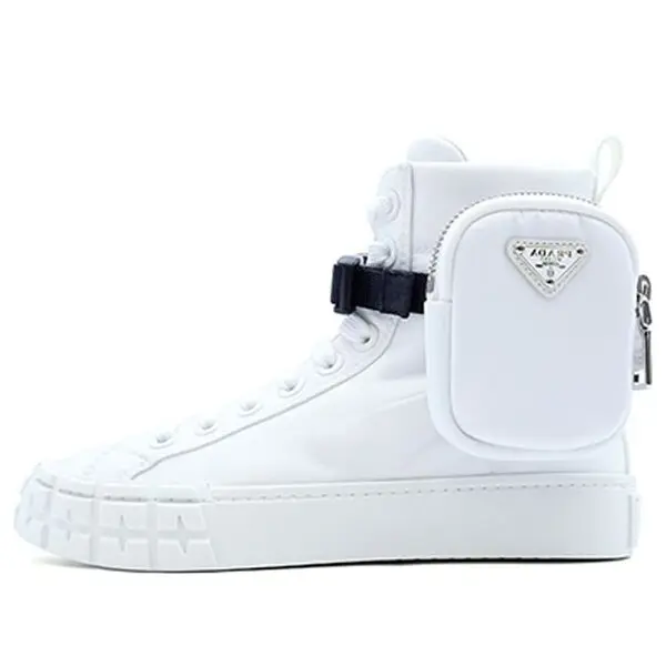 Prada Wheel Re-nylon High Top Sneakers - White