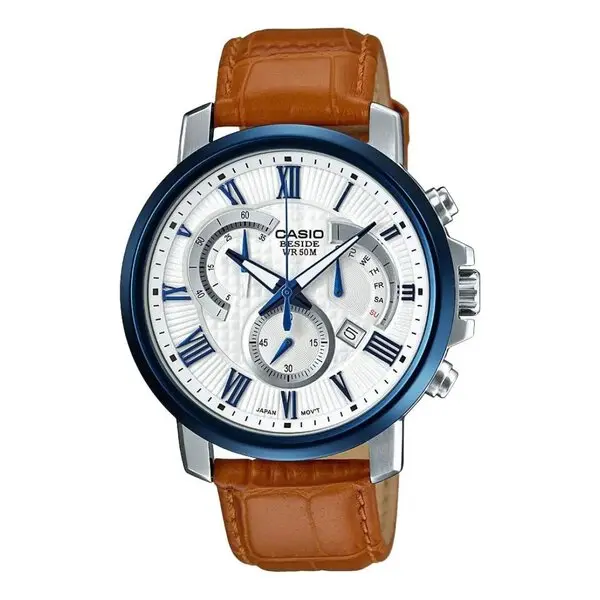 Casio Analog Quartz Watch With Leather Strap - White