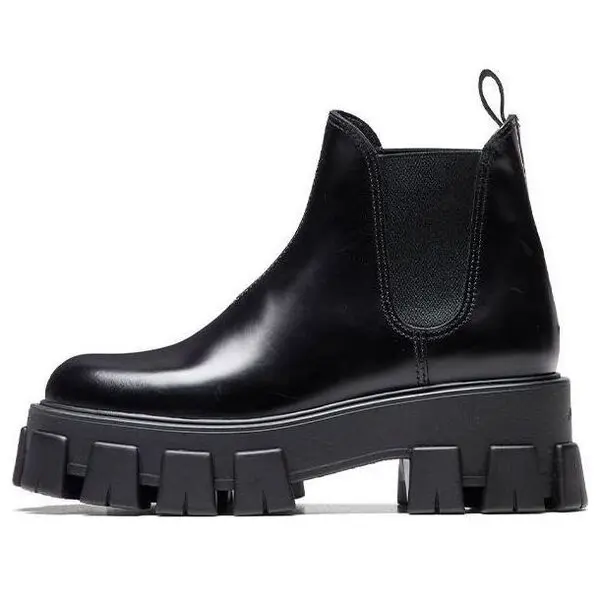 Prada Monolith Brushed Leather Chelsea Boots - Black