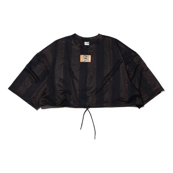 PUMA Striped Cropped T-shirt With Drawstring Hem - Black