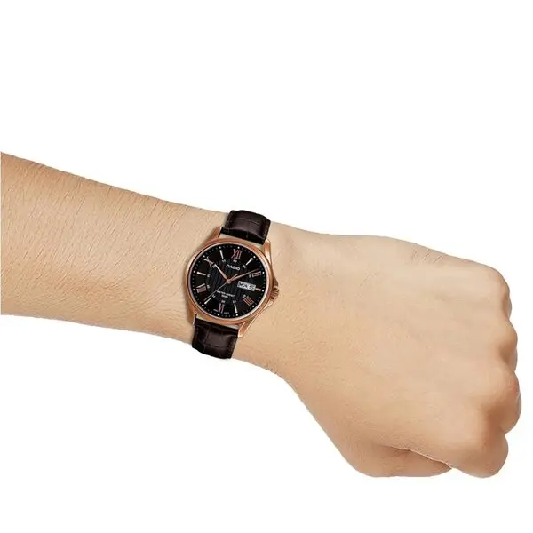 Casio Analog Leather Strap Watch With Water Resistance