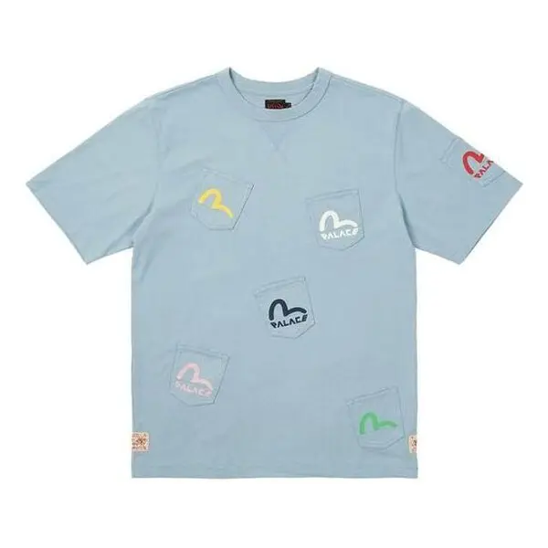 PALACE X Evisu Multi Pocket T-shirt Dusty Logo T-shirt - Blue