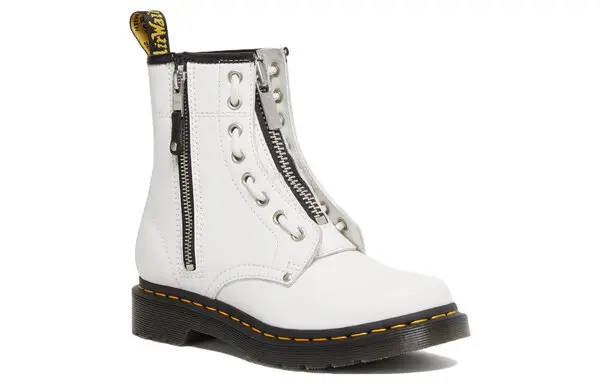 Dr. Martens 1460 Double Zip Leather Lace Up Boots - White