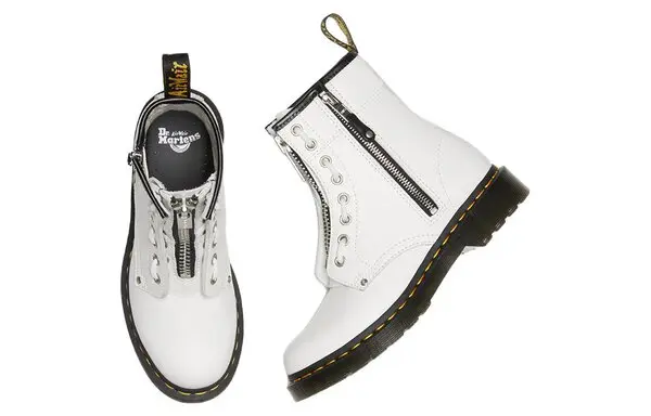 Dr. Martens 1460 Double Zip Leather Lace Up Boots - White