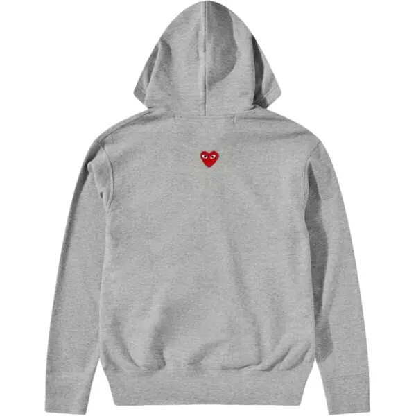 Play Comme Des Garcon Heart Back Emblem Hooded Zip Up - Grey