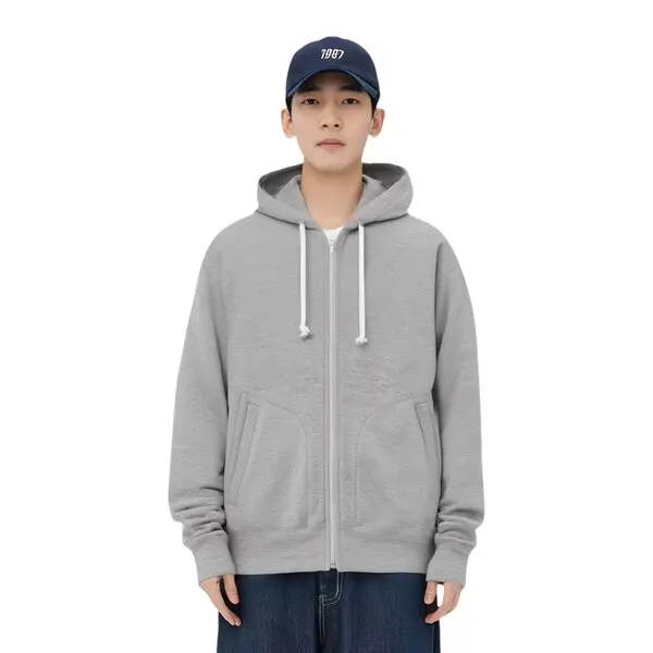 Play Comme Des Garcon Heart Back Emblem Hooded Zip Up - Grey