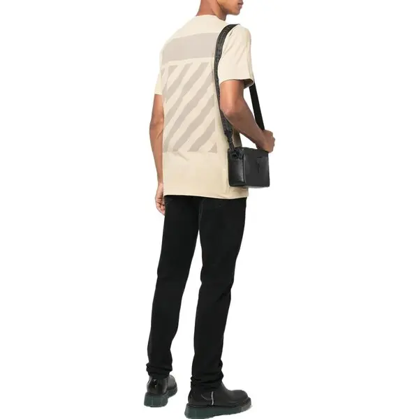 Off-White Fw22 Back Stripe Printing Round Neck Short Sleeve Ordinary Version Light Brown T-shirt