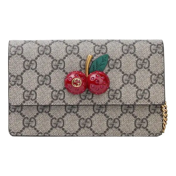 Gucci Mini Shoulder Bag With Cherry Embellishment - Khaki