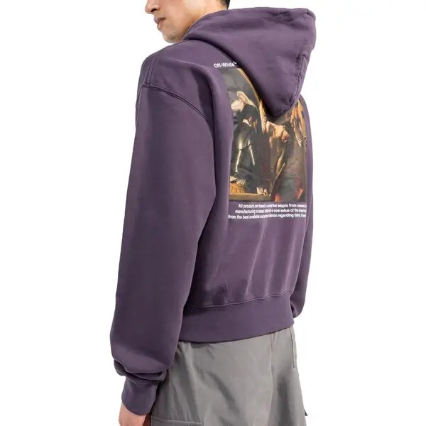 Off-White Character Pattern Slogan Printing Hoodie - Aubergine