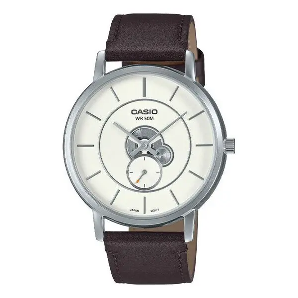 Casio Analog Watch With Leather Strap - White