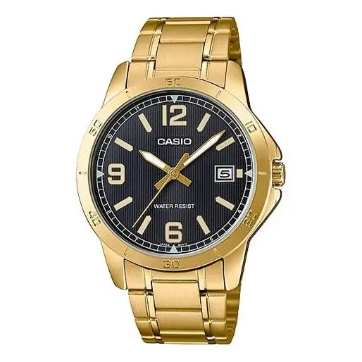 Casio Dressseries Quartzes Mtp-v004g-1b Golden/ Stainless Steel Strap Analog - Black