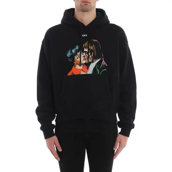 Off-White Kiss Printing Hooded Sweatshirt - Black