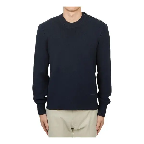 AMI Paris Cotton Merino Wool Knit Sweater - Navy