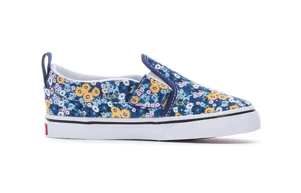 VANS Floral Print Slip-on Low Top Sneakers - Blue/yellow