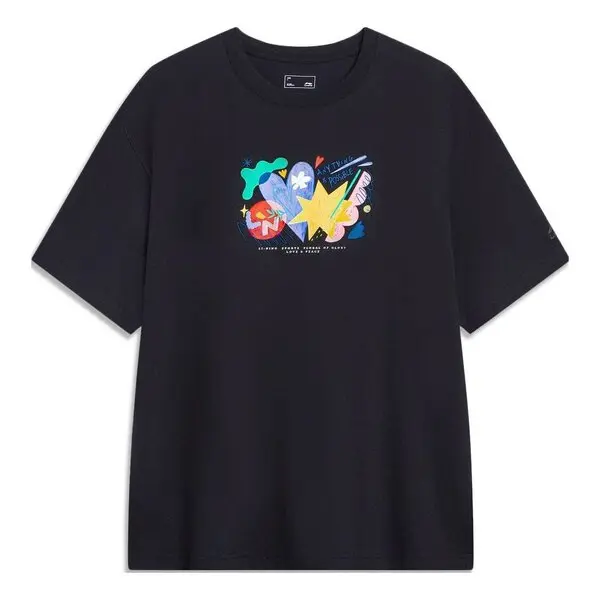 LI-NING Sport Sweat-absorbent Comfortable Tee 'black Multi - Black/white/red