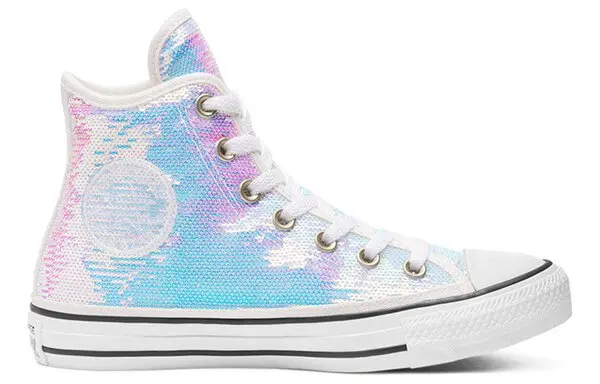 CONVERSE Chuck Taylor All Star High Top Sequined Sneakers - Silver/white