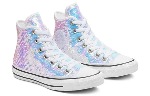 CONVERSE Chuck Taylor All Star High Top Sequined Sneakers - Silver/white