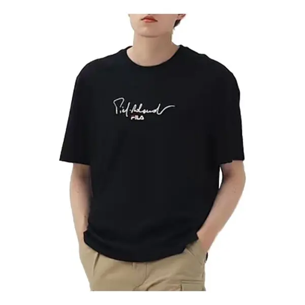 FILA Casual Sports Breathable Knit Round Neck Short Sleeve - Black