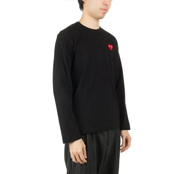 Play Comme Des Garcon Long Sleeve T-shirt With Heart Appliqu - Black